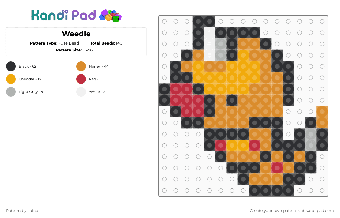 Weedle Fuse Bead Pattern - Kandi Pad | Kandi Patterns, Fuse Bead ...
