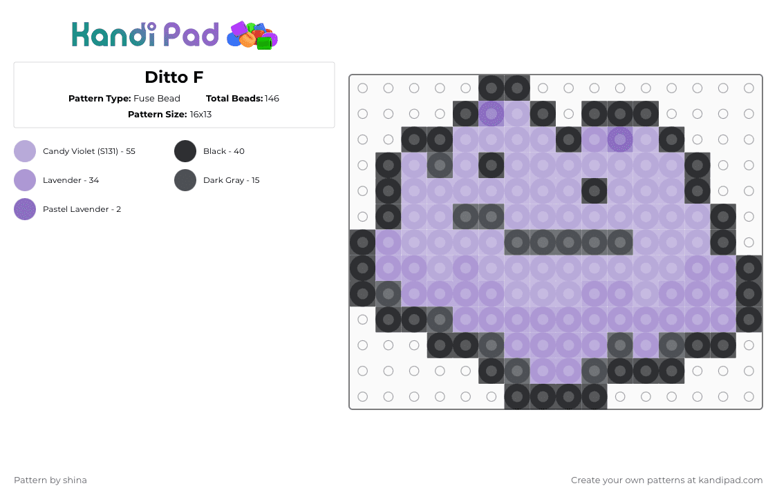Ditto F Fuse Bead Pattern - Kandi Pad | Kandi Patterns, Fuse Bead ...