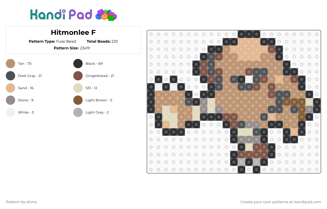 Hitmonlee F Fuse Bead Pattern - Kandi Pad | Kandi Patterns, Fuse Bead ...