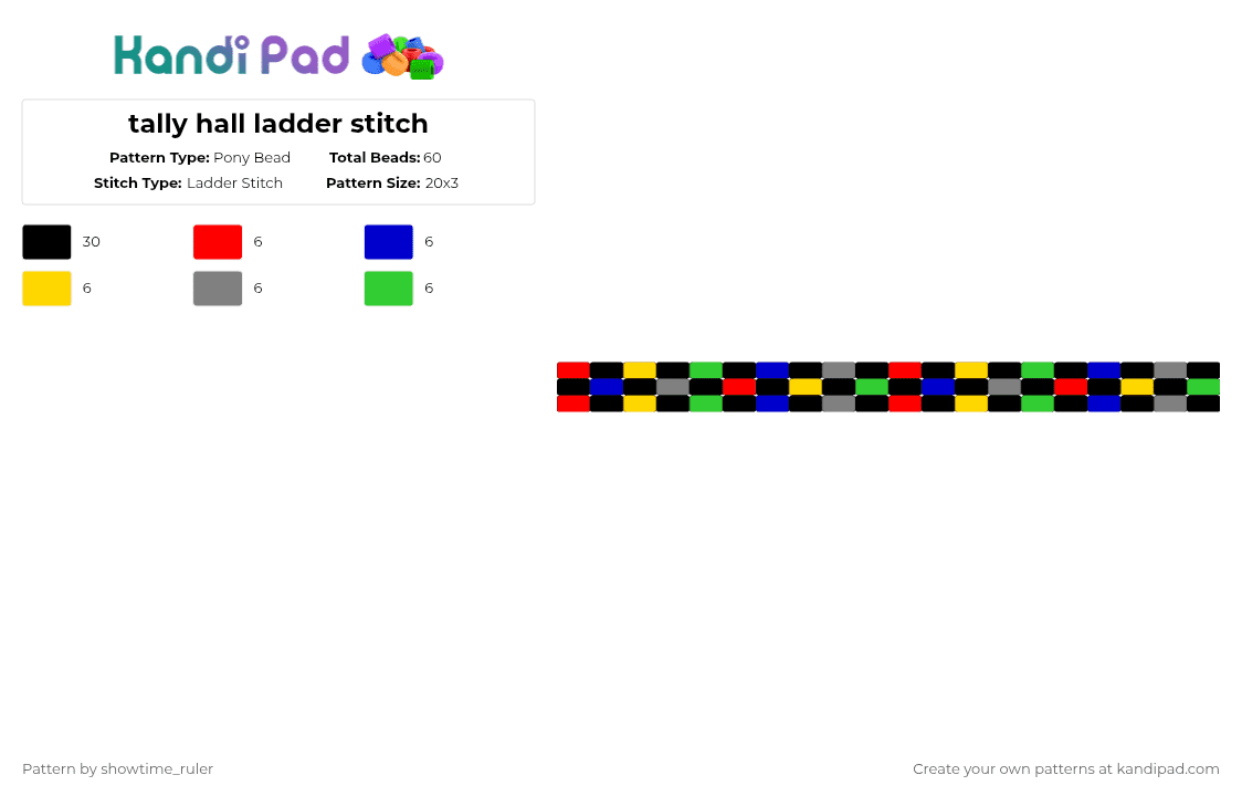 Tally hall ladder stitch Pony Bead Pattern - Kandi Pad | Kandi Patterns ...