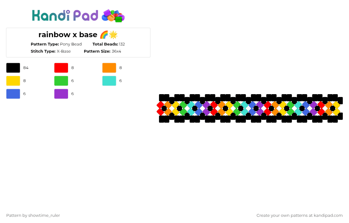 Rainbow x base 🌈🌟 Pony Bead Pattern - Kandi Pad | Kandi Patterns, Fuse ...