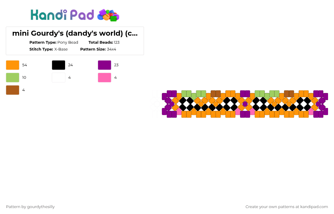 Mini Gourdy's (dandy's world) (cuff) Pony Bead Pattern - Kandi Pad ...