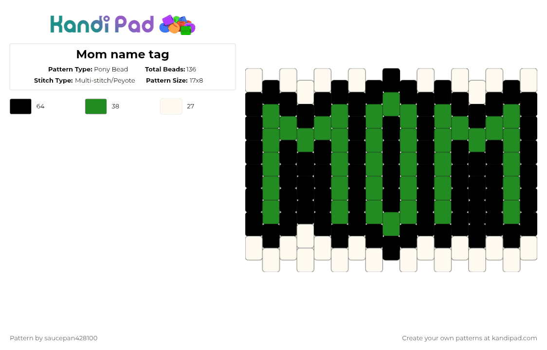 Mom name tag Pony Bead Pattern - Kandi Pad | Kandi Patterns, Fuse Bead ...
