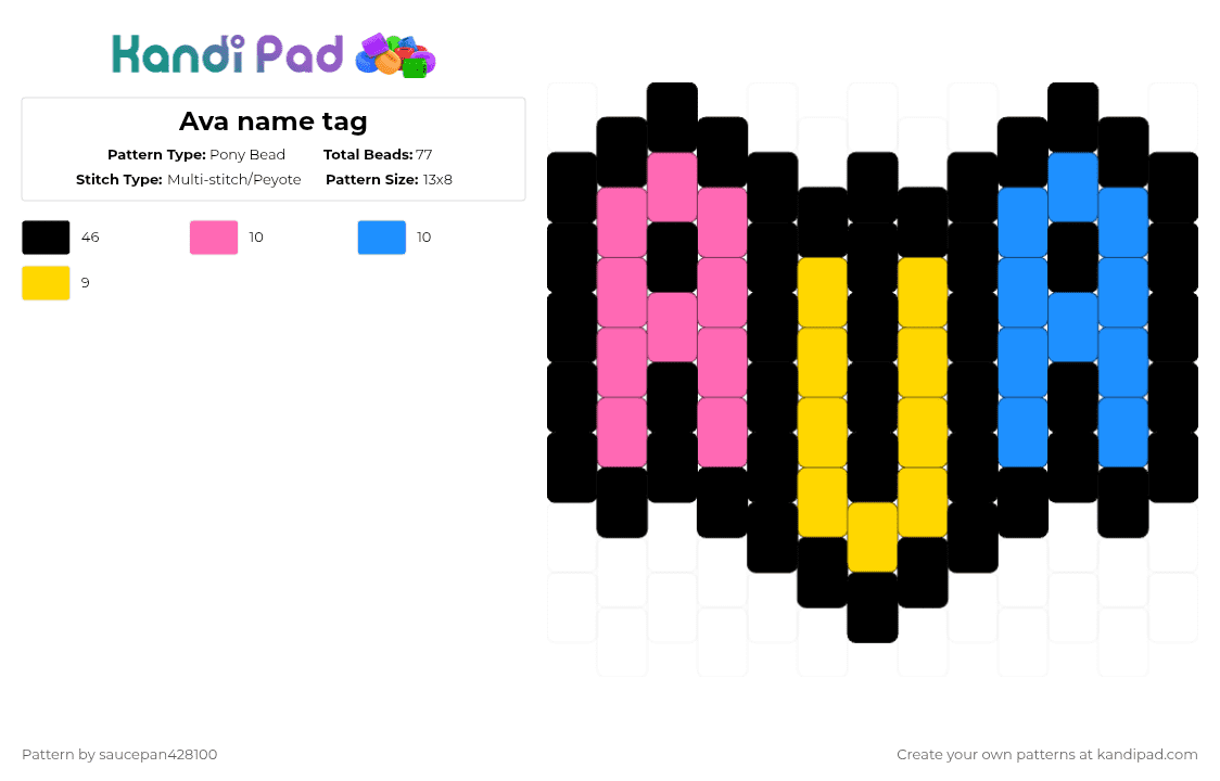 Ava name tag Pony Bead Pattern - Kandi Pad | Kandi Patterns, Fuse Bead ...