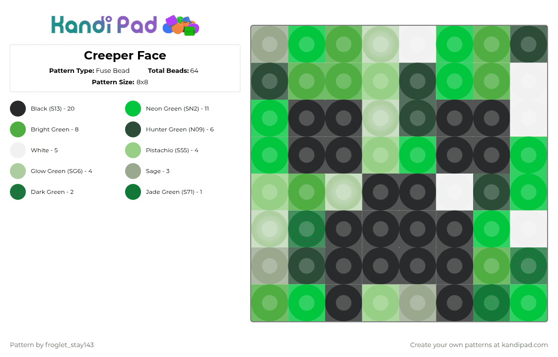 Creeper Face Fuse Bead Pattern - Kandi Pad | Kandi Patterns, Fuse Bead ...