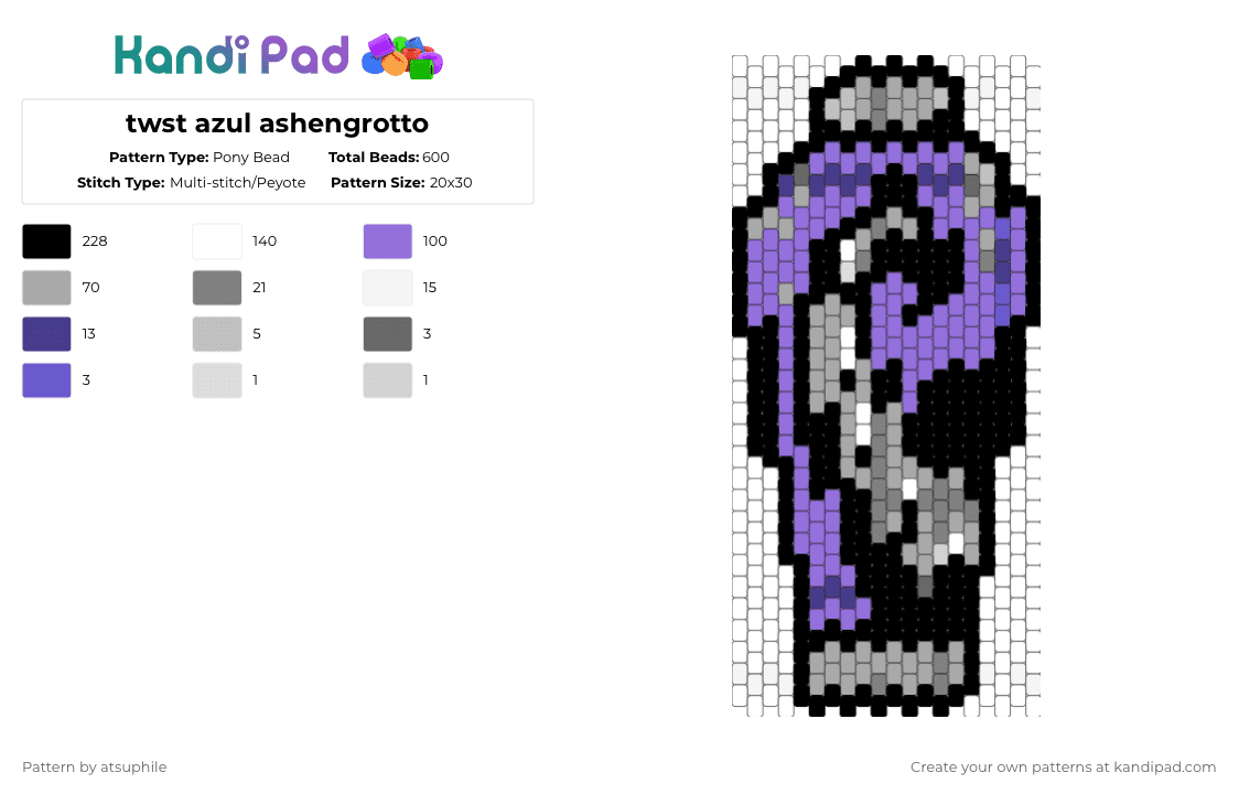 Twst azul ashengrotto Pony Bead Pattern - Kandi Pad | Kandi Patterns ...