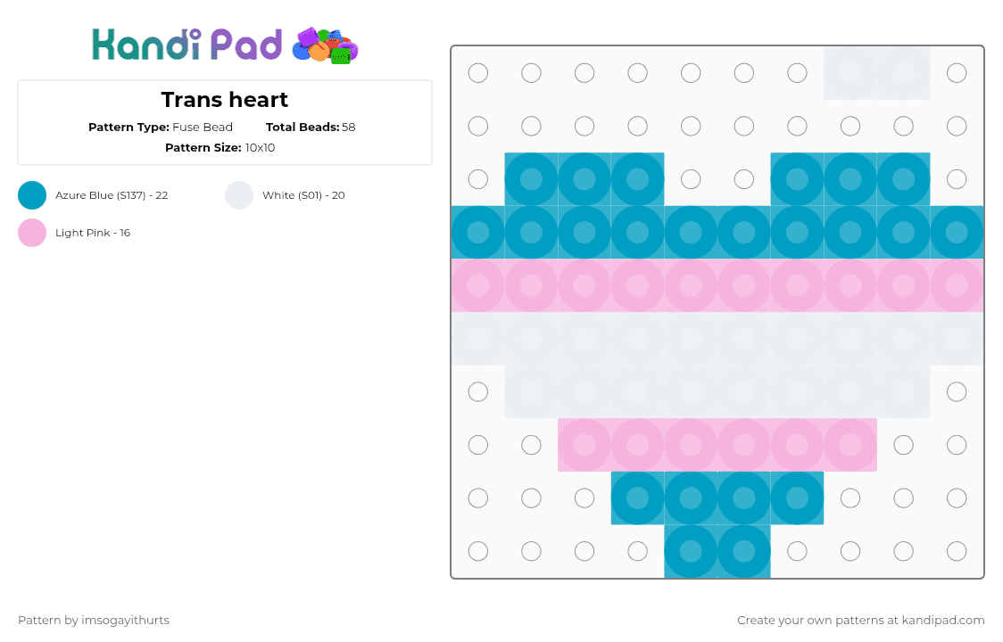 Trans heart Fuse Bead Pattern - Kandi Pad | Kandi Patterns, Fuse Bead ...