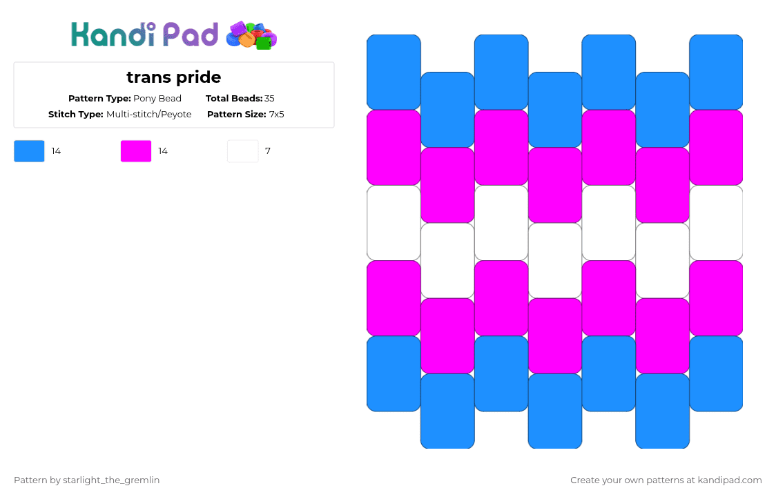 Trans pride Pony Bead Pattern - Kandi Pad | Kandi Patterns, Fuse Bead ...