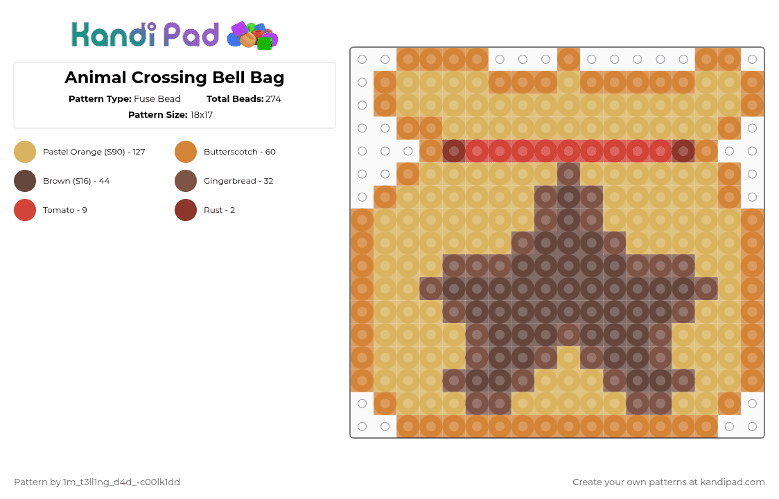 Animal Crossing Bell Bag Fuse Bead Pattern - Kandi Pad | Kandi Patterns ...