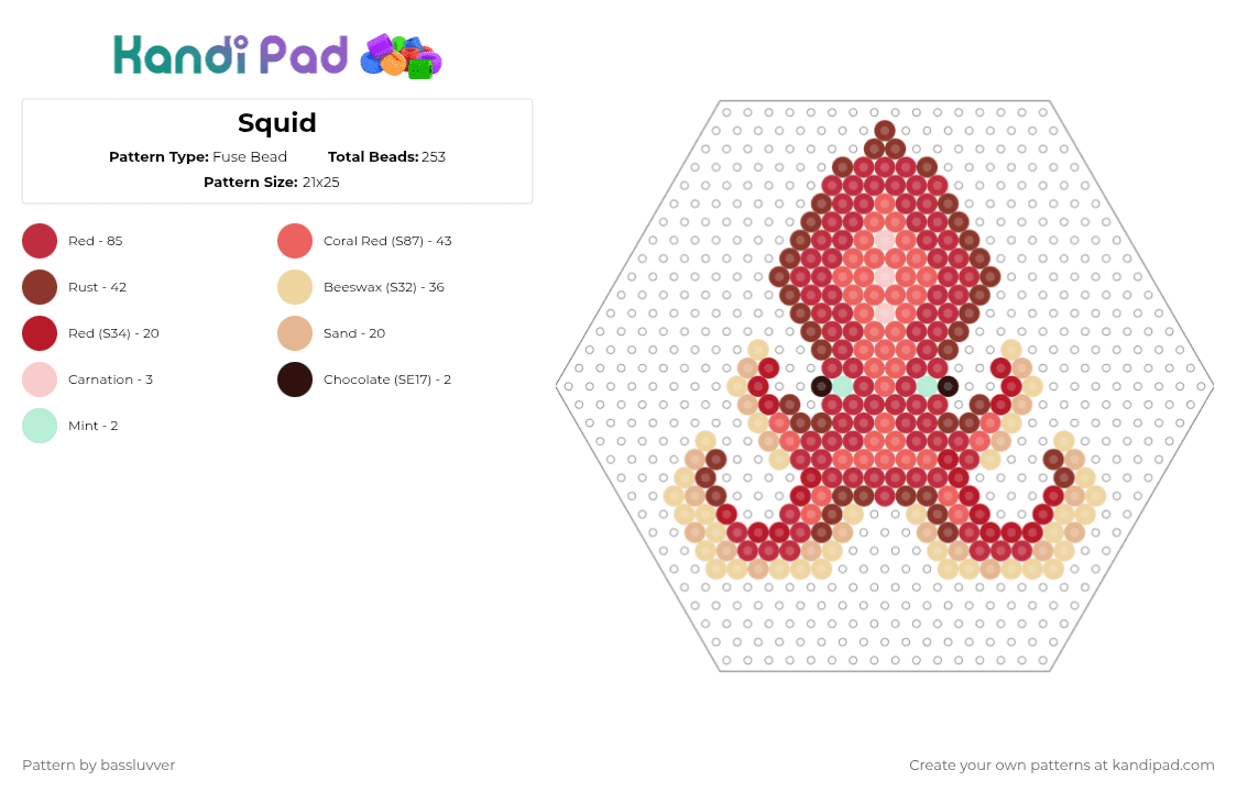 Squid Fuse Bead Pattern - Kandi Pad | Kandi Patterns, Fuse Bead ...