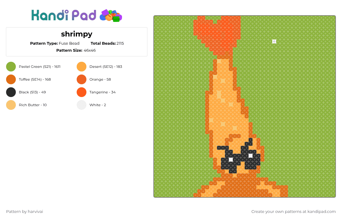 Shrimpy Fuse Bead Pattern - Kandi Pad | Kandi Patterns, Fuse Bead ...
