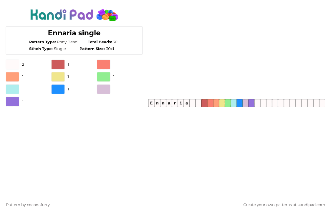 Ennaria single Pony Bead Pattern - Kandi Pad | Kandi Patterns, Fuse ...