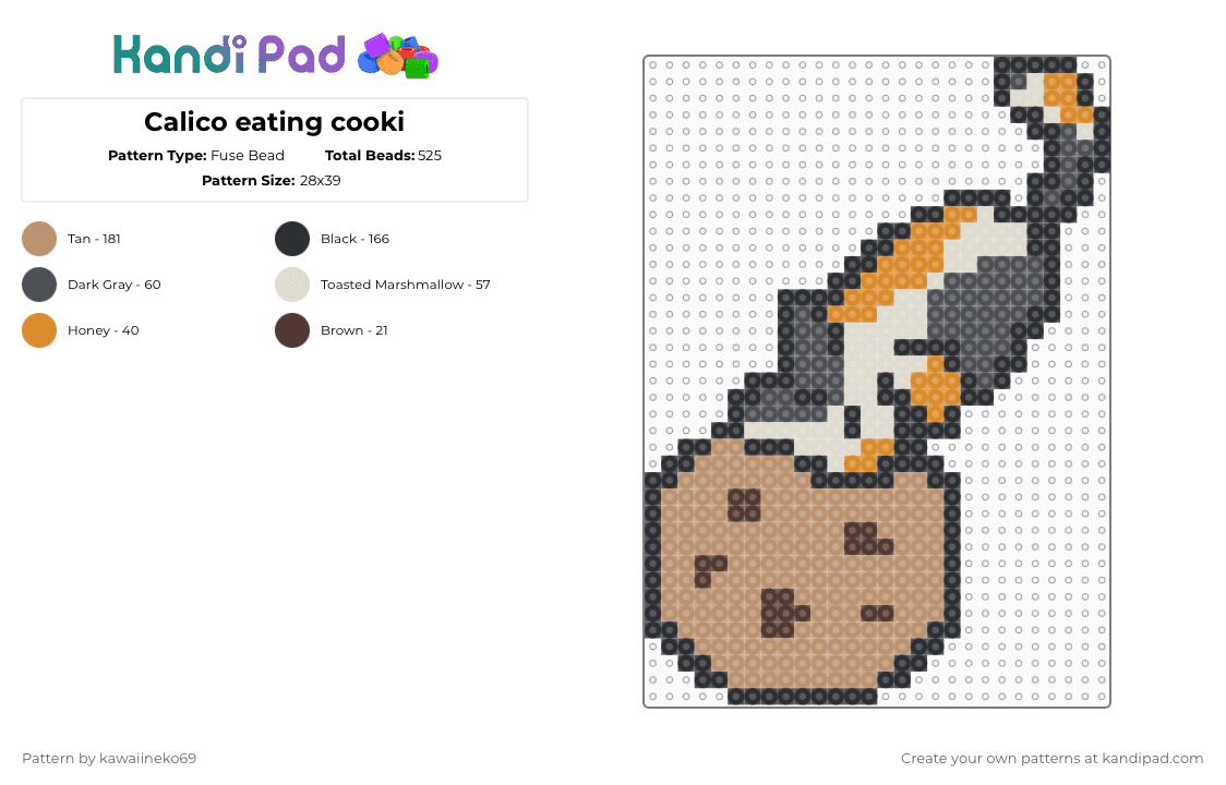 Calico eating cooki Fuse Bead Pattern - Kandi Pad | Kandi Patterns ...