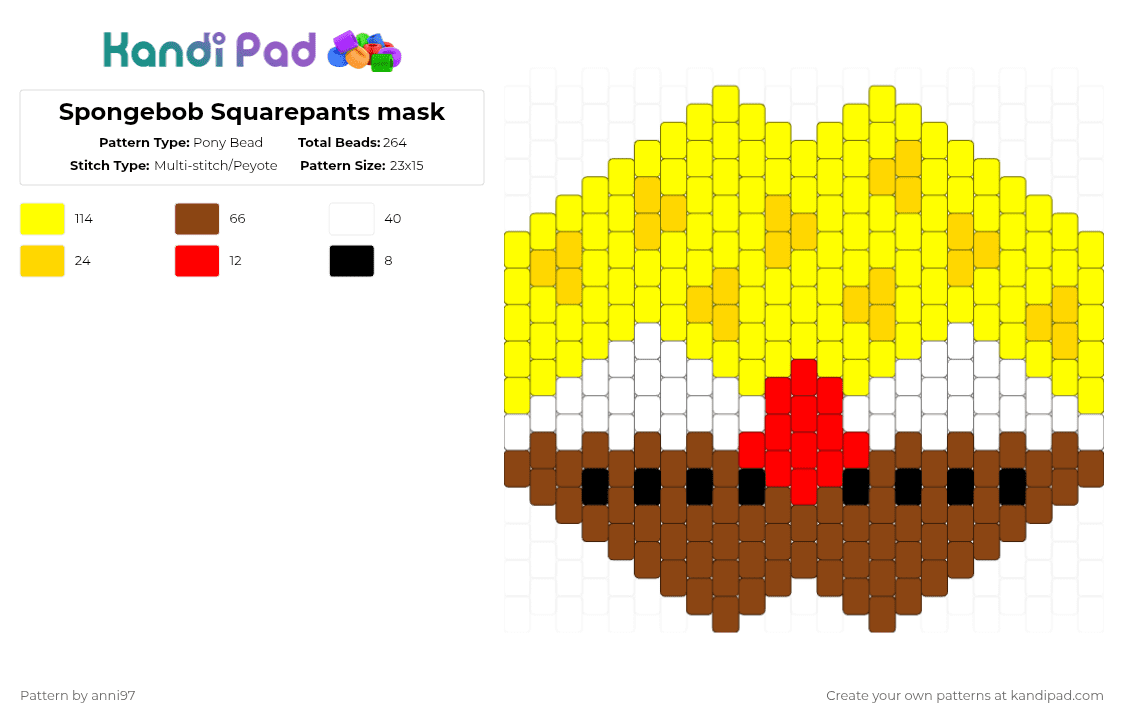Spongebob Squarepants mask Pony Bead Pattern - Kandi Pad | Kandi ...