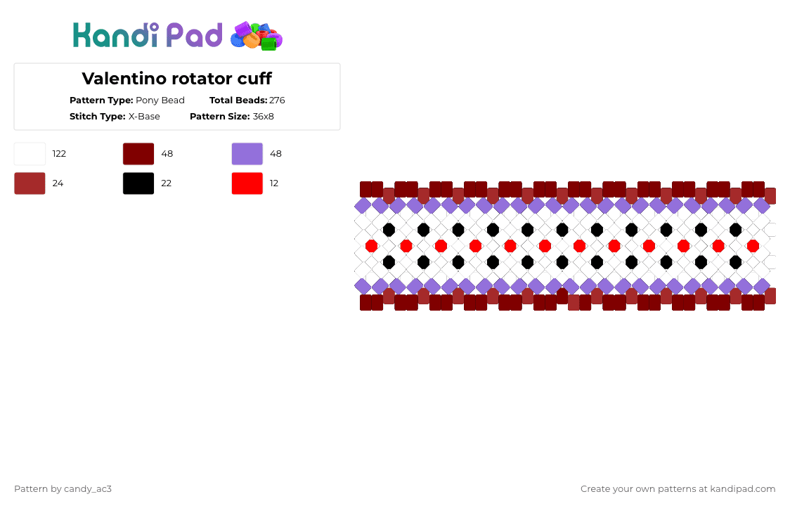 Valentino rotator cuff Pony Bead Pattern - Kandi Pad | Kandi Patterns ...