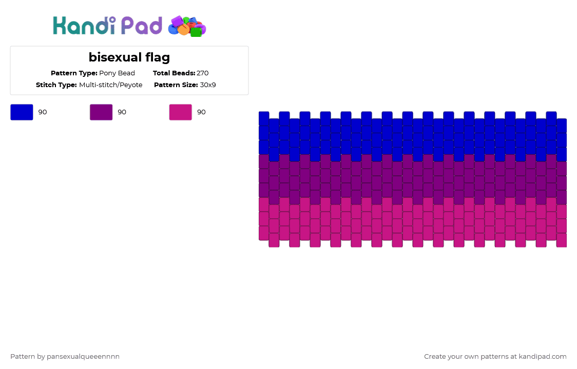 Bisexual flag Pony Bead Pattern - Kandi Pad | Kandi Patterns, Fuse Bead ...