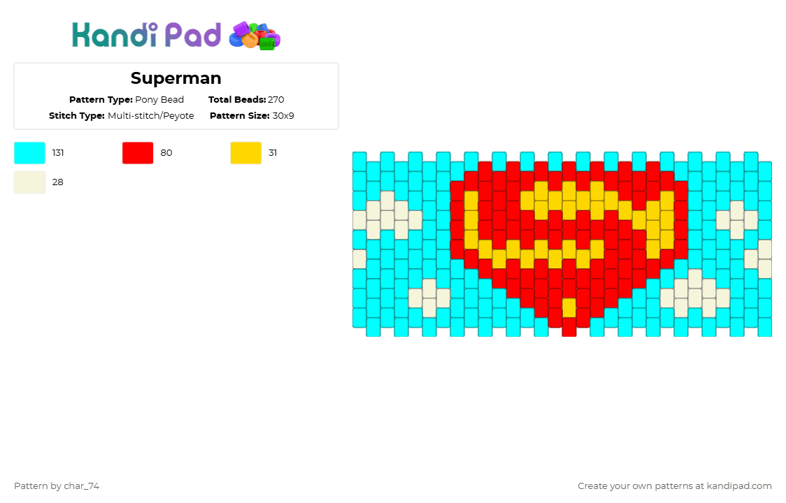 Superman Pony Bead Pattern - Kandi Pad | Kandi Patterns, Fuse Bead ...