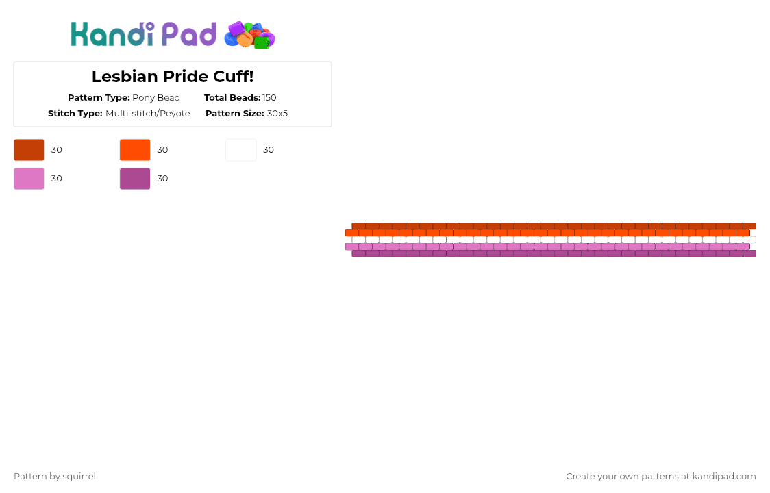 Lesbian Pride Cuff! Pony Bead Pattern - Kandi Pad | Kandi Patterns ...