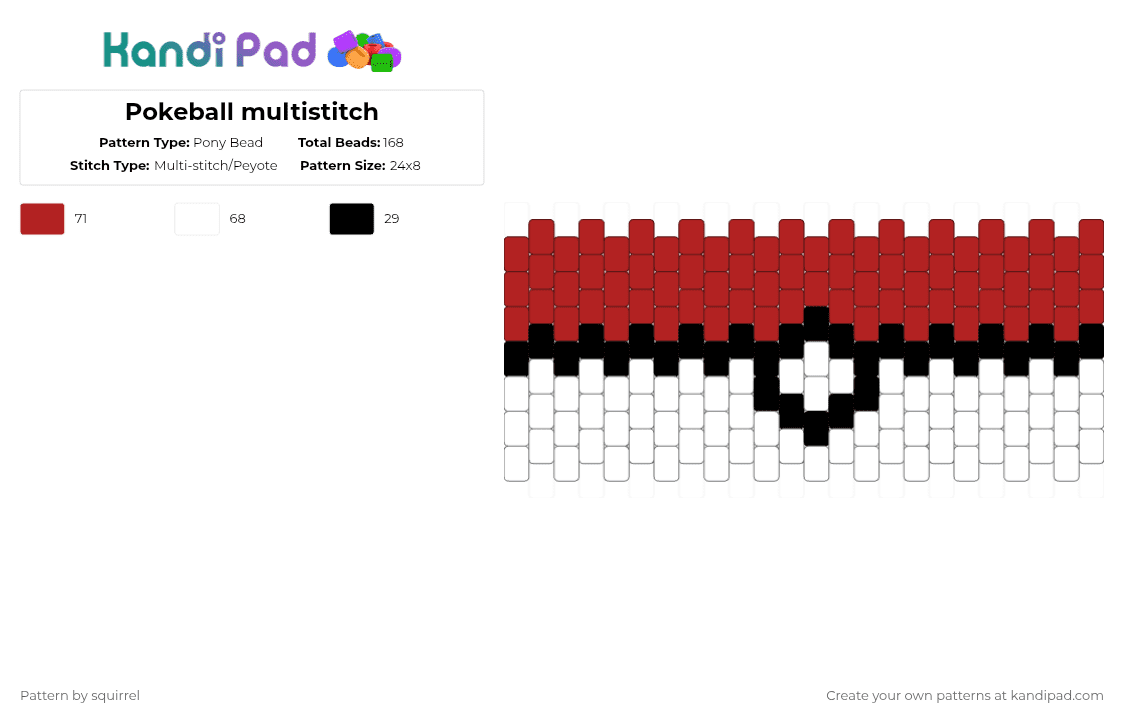 Pokeball multistitch Pony Bead Pattern - Kandi Pad | Kandi Patterns ...