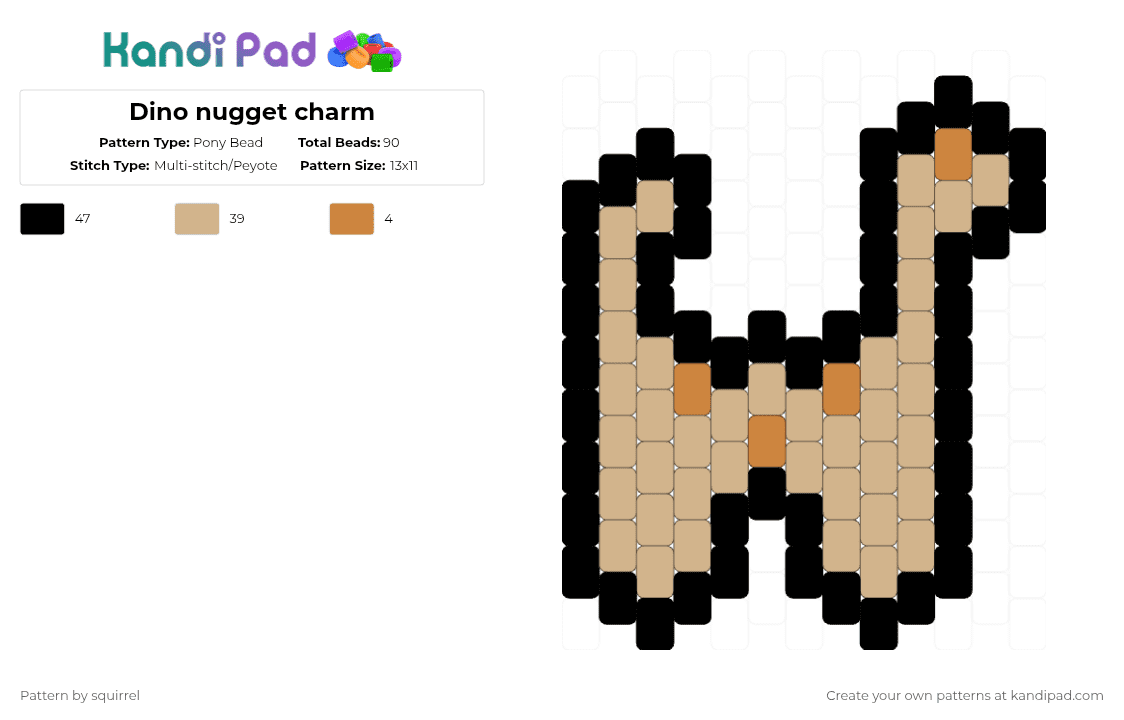 Dino nugget charm Pony Bead Pattern - Kandi Pad | Kandi Patterns, Fuse ...