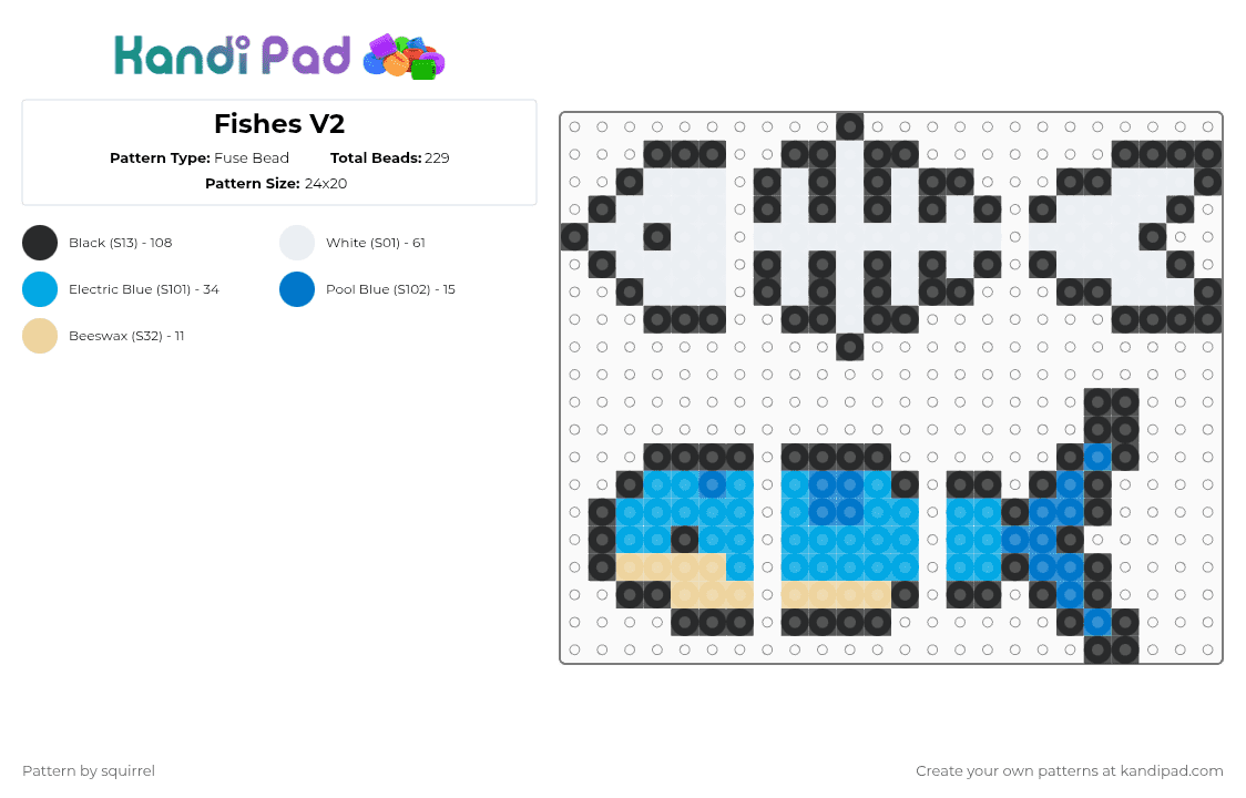 Fishes V2 Fuse Bead Pattern - Kandi Pad | Kandi Patterns, Fuse Bead ...