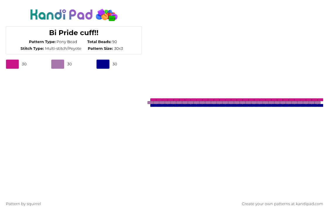 Bi Pride cuff!! Pony Bead Pattern - Kandi Pad | Kandi Patterns, Fuse ...