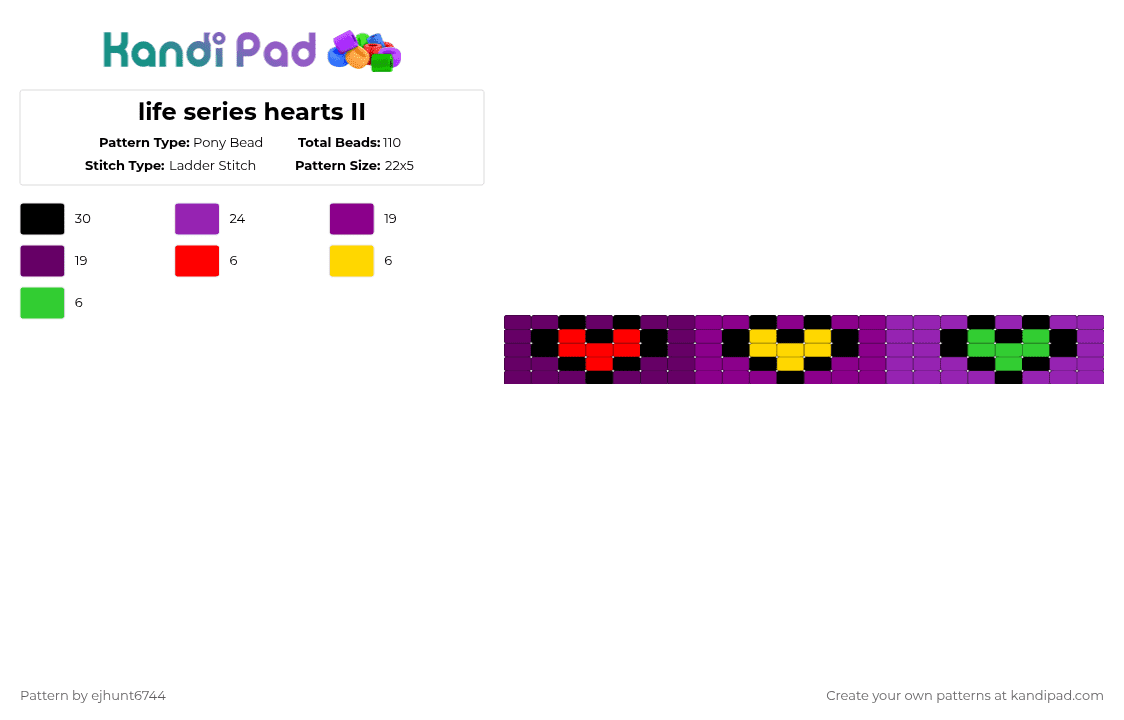 Life series hearts II Pony Bead Pattern - Kandi Pad | Kandi Patterns ...