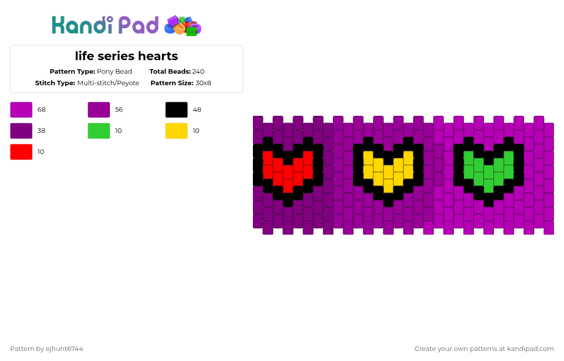 Life series hearts Pony Bead Pattern - Kandi Pad | Kandi Patterns, Fuse ...