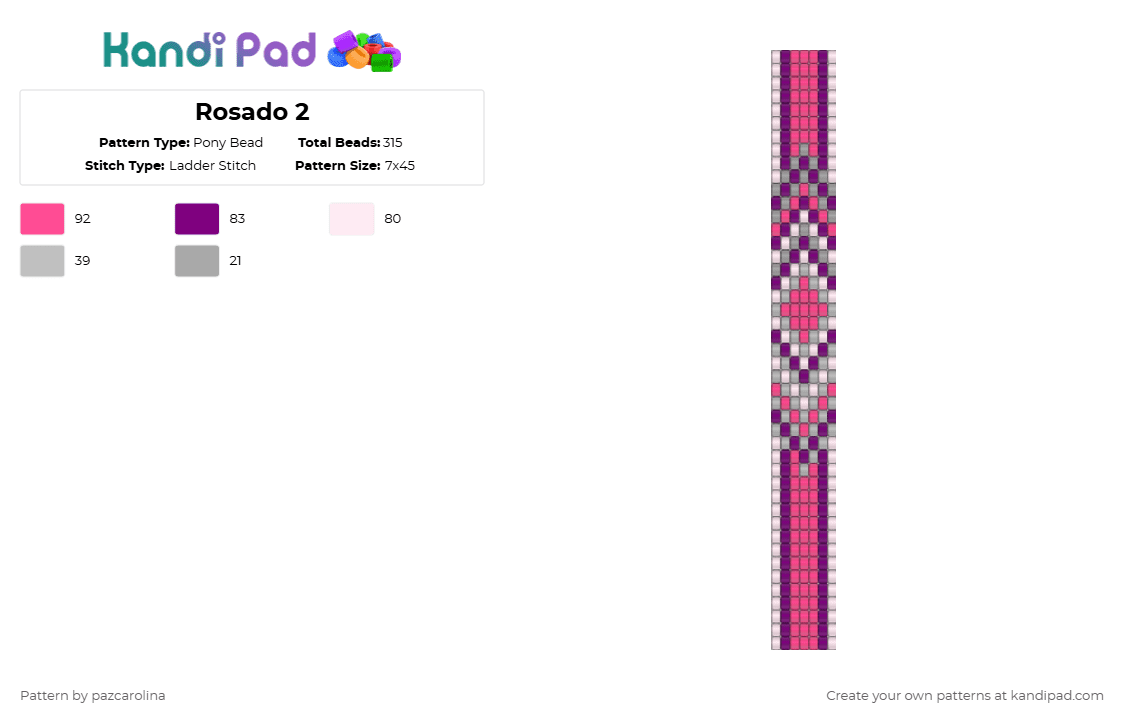 Rosado 2 Pony Bead Pattern - Kandi Pad | Kandi Patterns, Fuse Bead ...
