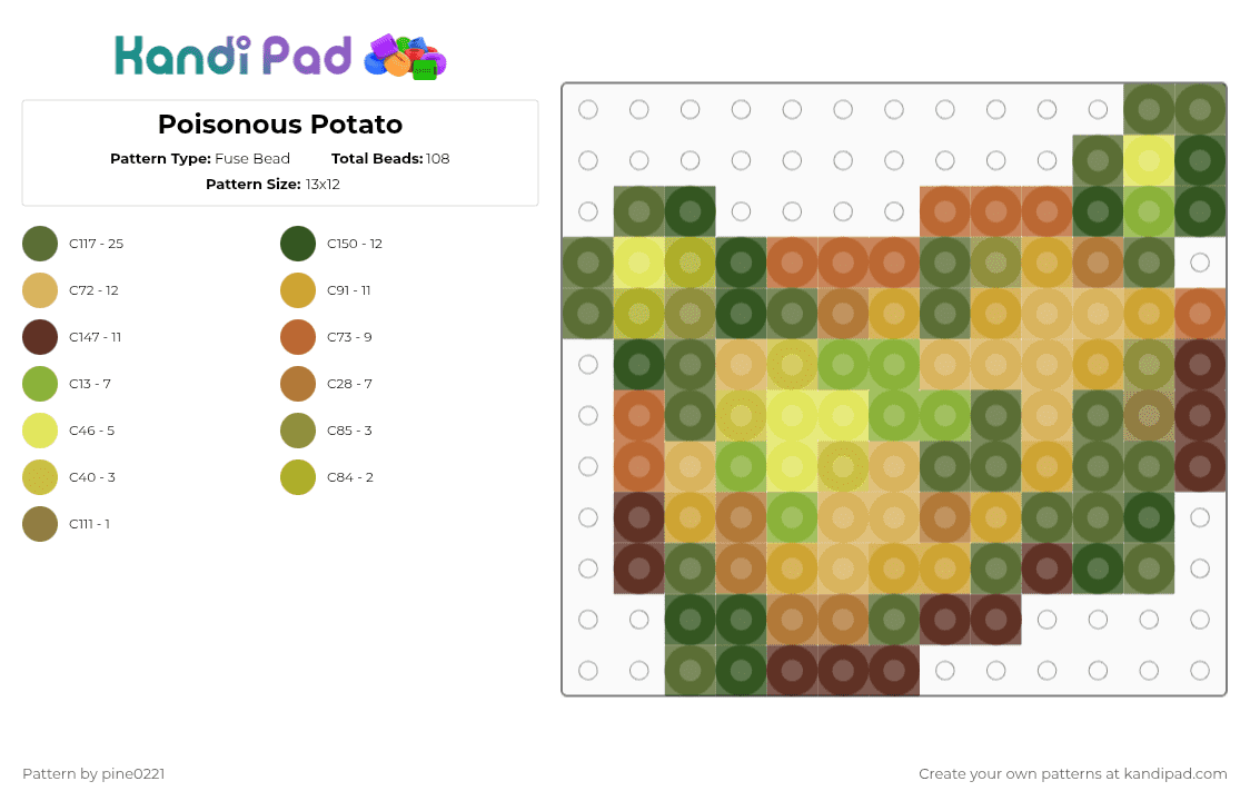 Poisonous Potato Fuse Bead Pattern - Kandi Pad | Kandi Patterns, Fuse ...