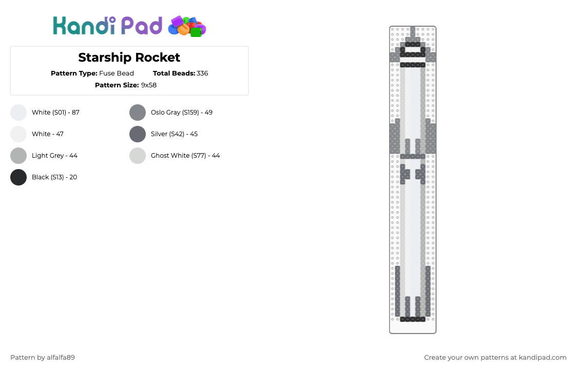 Starship Rocket Fuse Bead Pattern - Kandi Pad | Kandi Patterns, Fuse ...