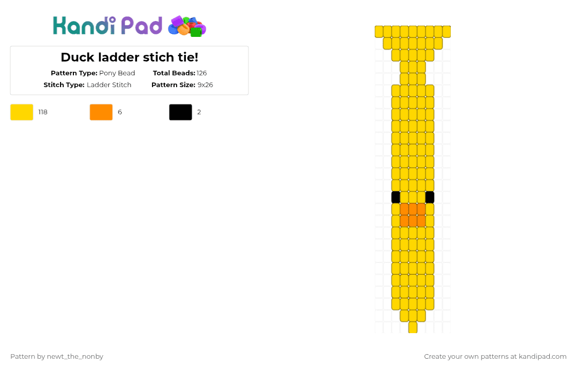 Duck ladder stich tie! Pony Bead Pattern - Kandi Pad | Kandi Patterns ...