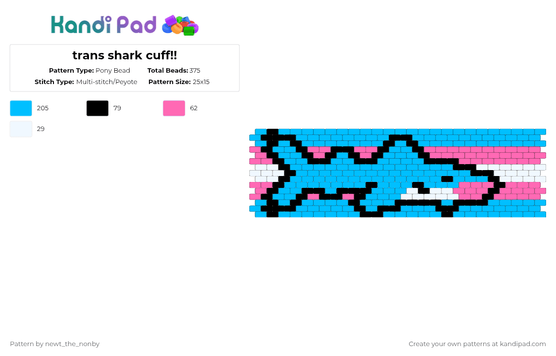Trans shark cuff!! Pony Bead Pattern - Kandi Pad | Kandi Patterns, Fuse ...