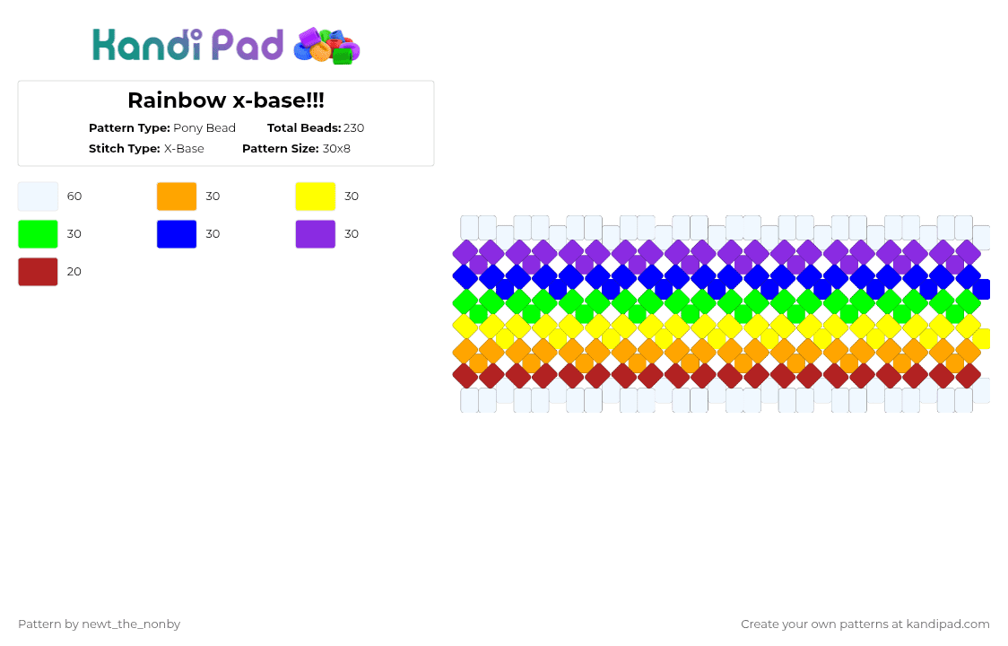 Rainbow x-base!!! Pony Bead Pattern - Kandi Pad | Kandi Patterns, Fuse ...