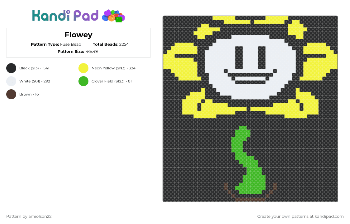 Flowey Fuse Bead Pattern - Kandi Pad | Kandi Patterns, Fuse Bead ...