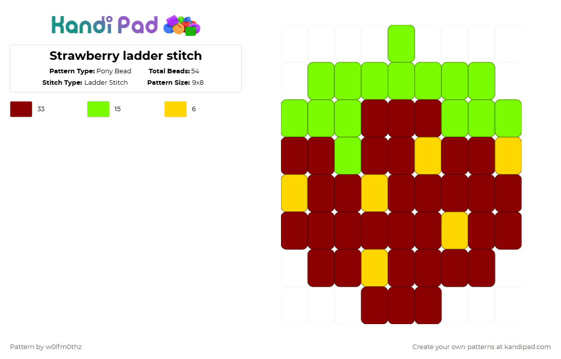 Strawberry ladder stitch Pony Bead Pattern - Kandi Pad | Kandi Patterns ...