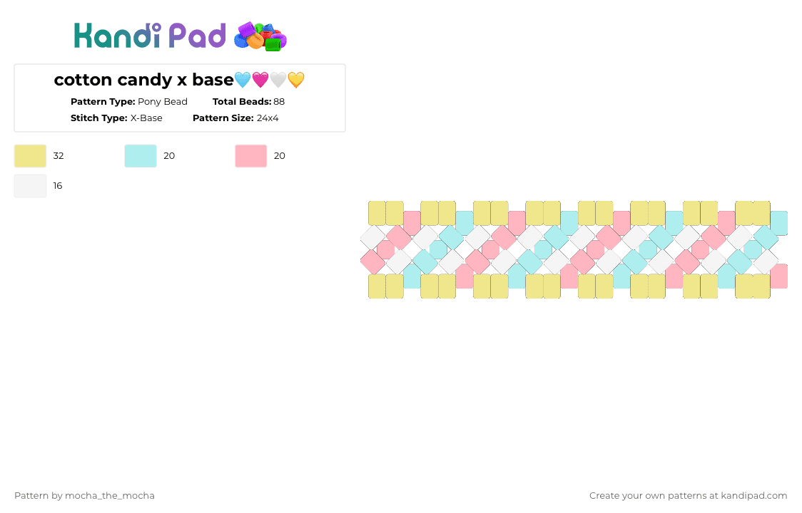 Cotton candy x base🩵🩷🤍💛 Pony Bead Pattern - Kandi Pad | Kandi Patterns ...