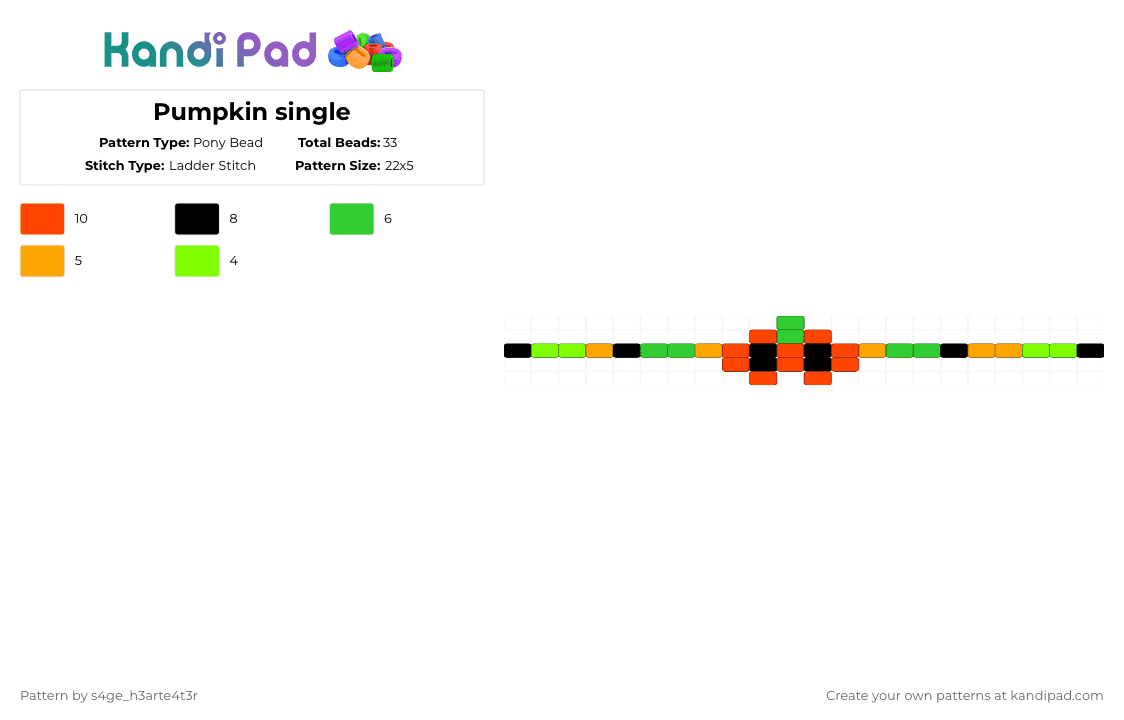 Pumpkin single Pony Bead Pattern - Kandi Pad | Kandi Patterns, Fuse ...