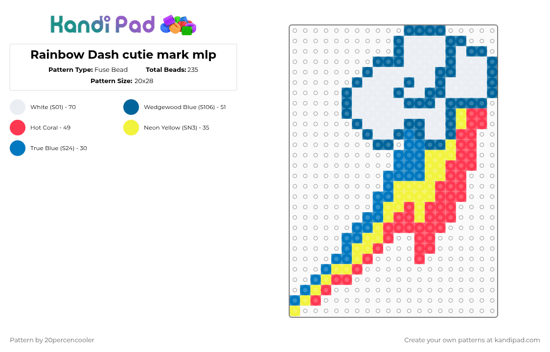 Rainbow Dash cutie mark mlp Fuse Bead Pattern - Kandi Pad | Kandi ...