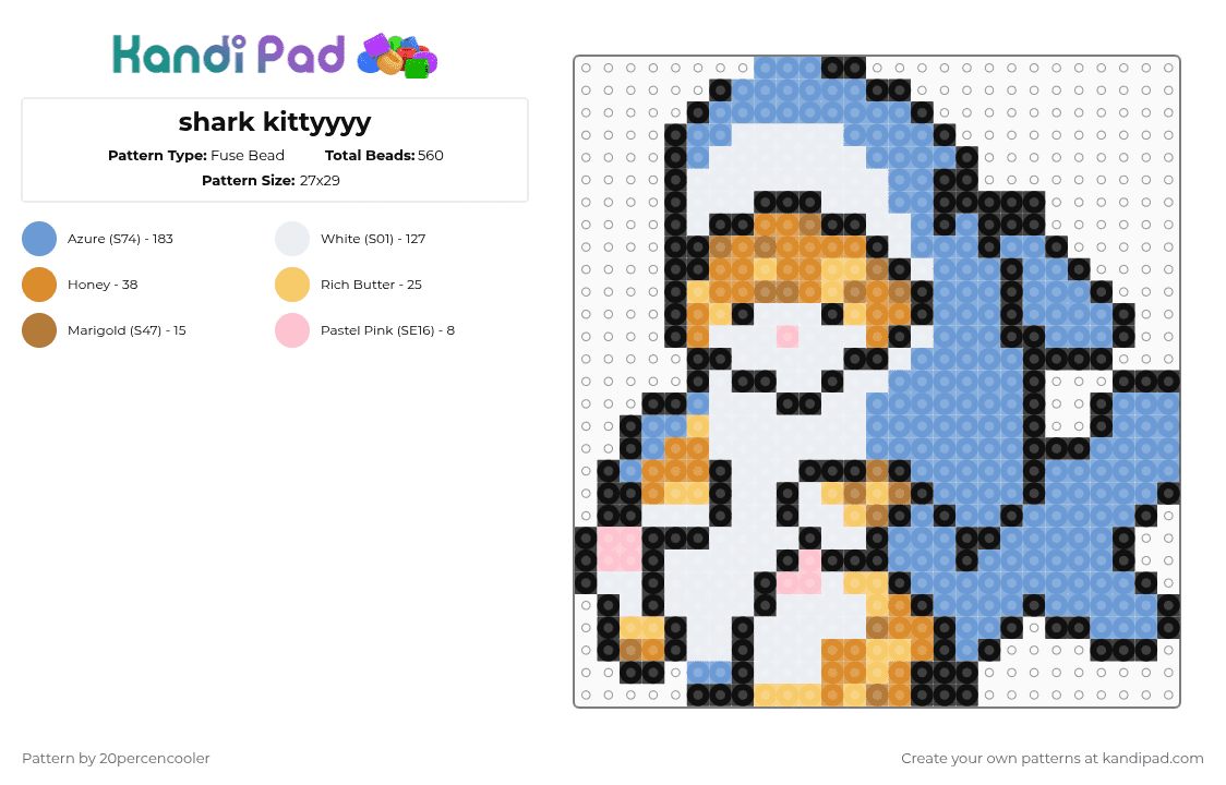 Shark kittyyyy Fuse Bead Pattern - Kandi Pad | Kandi Patterns, Fuse ...