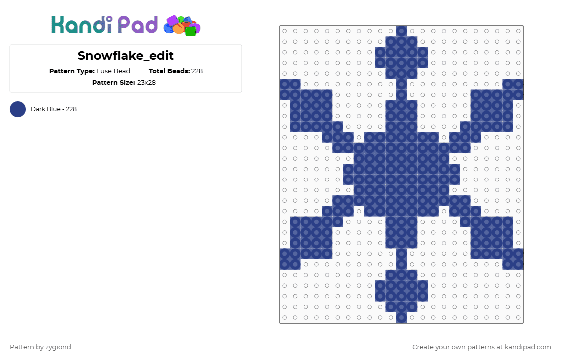 Snowflake_edit Fuse Bead Pattern - Kandi Pad | Kandi Patterns, Fuse ...