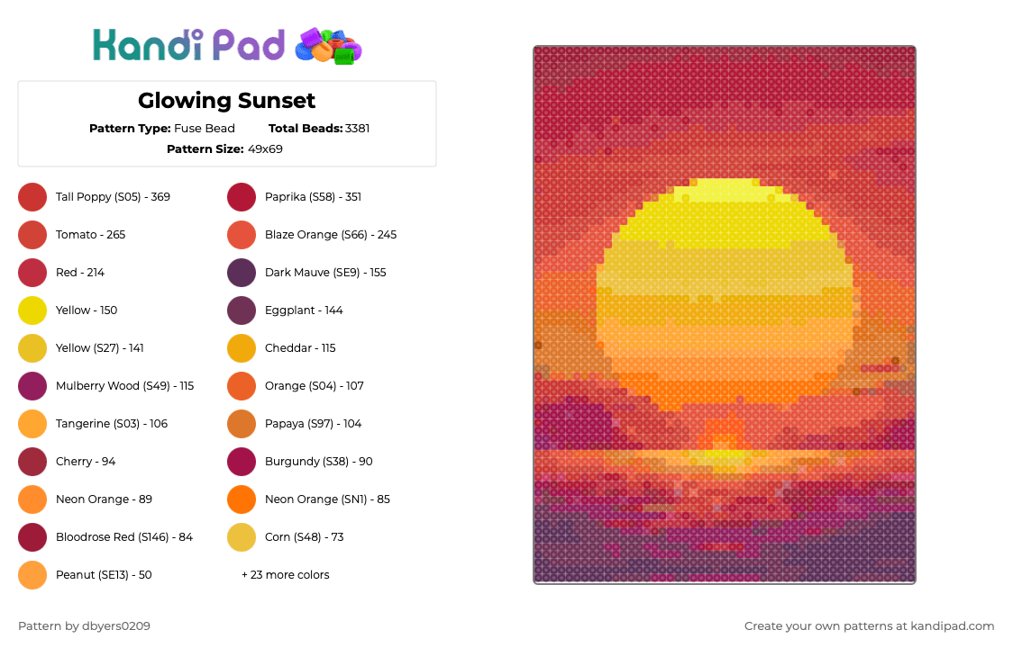 Glowing Sunset Fuse Bead Pattern - Kandi Pad | Kandi Patterns, Fuse ...