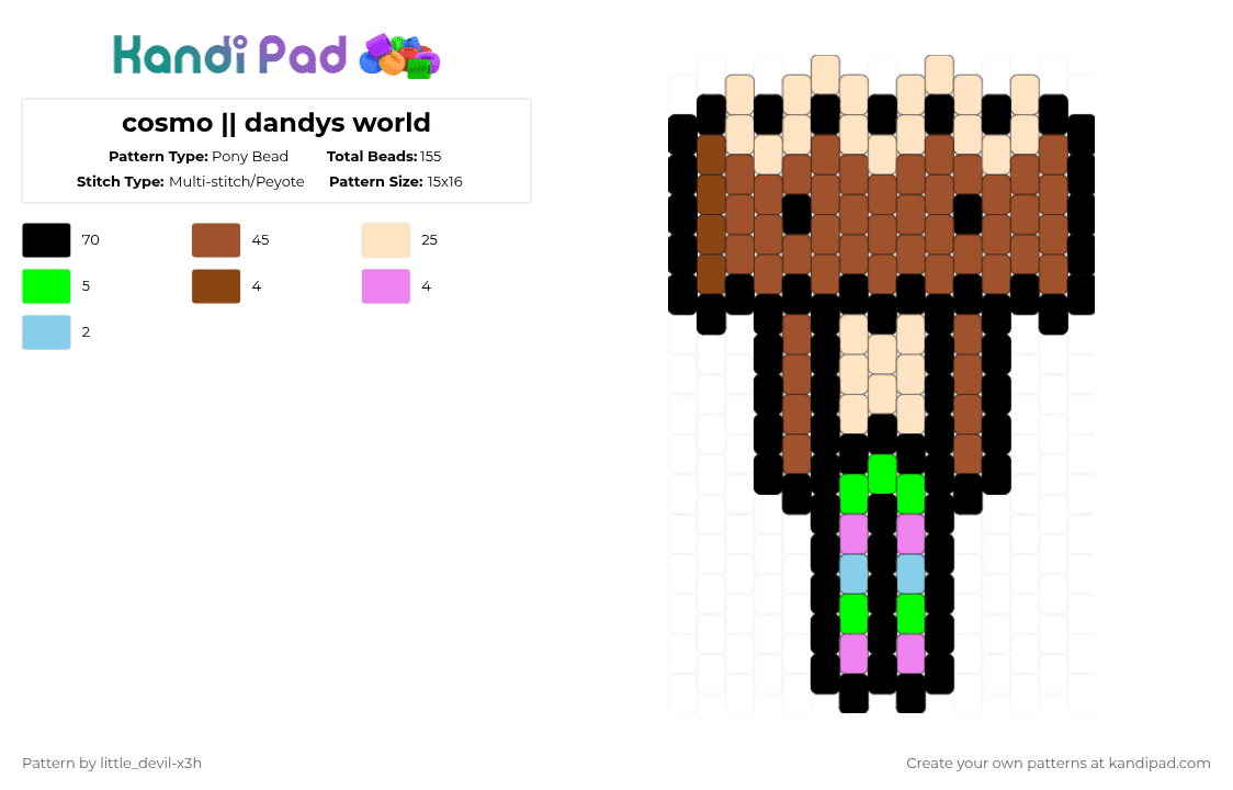 Cosmo || dandys world Pony Bead Pattern - Kandi Pad | Kandi Patterns ...