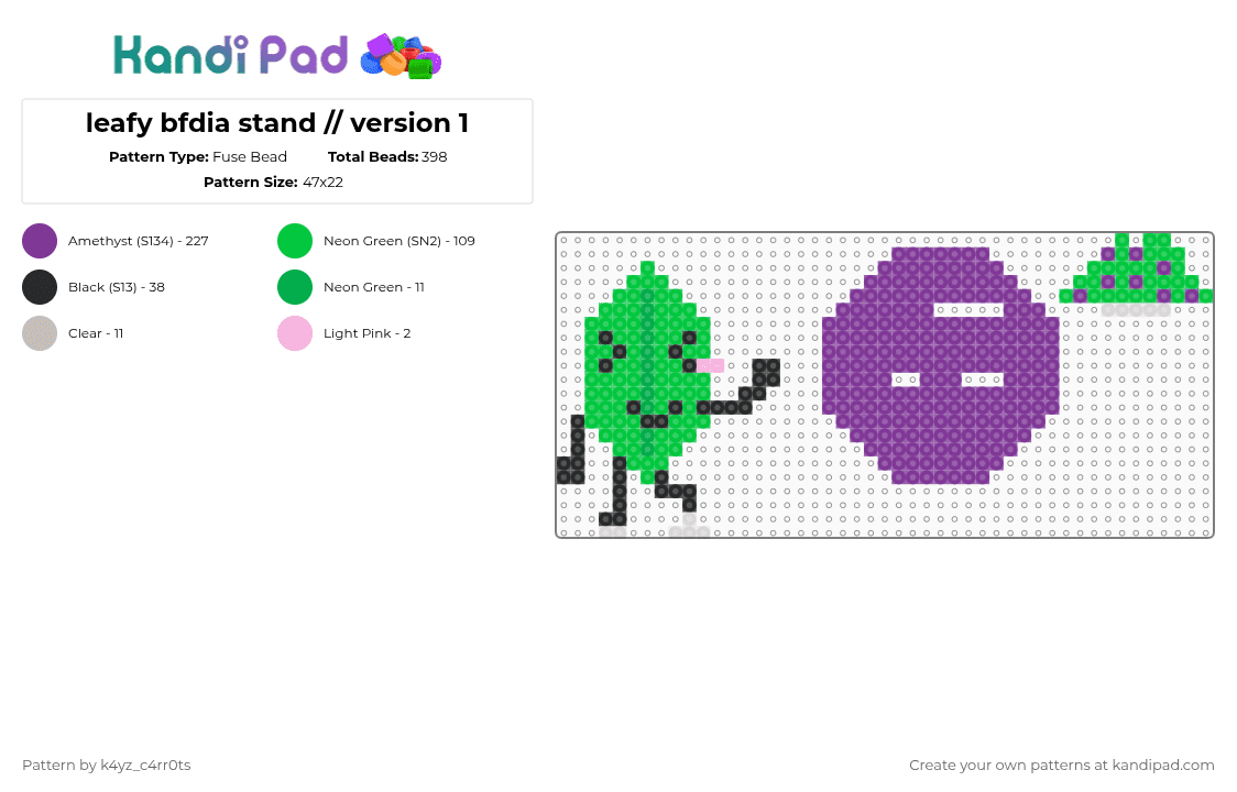 Leafy bfdia standee // version 1 Fuse Bead Pattern - Kandi Pad | Kandi ...