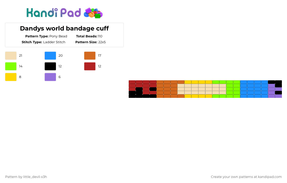 Dandys world bandage cuff Pony Bead Pattern - Kandi Pad | Kandi ...