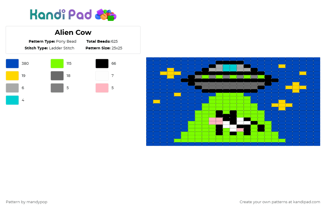Alien Cow Pony Bead Pattern - Kandi Pad | Kandi Patterns, Fuse Bead ...