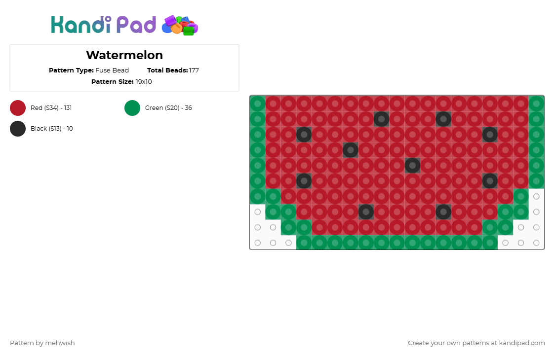 Watermelon Fuse Bead Pattern - Kandi Pad | Kandi Patterns, Fuse Bead ...