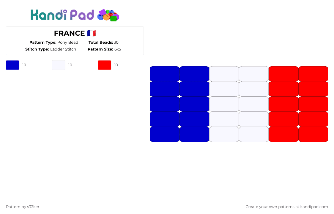 FRANCE 🇫🇷 Pony Bead Pattern - Kandi Pad | Kandi Patterns, Fuse Bead ...