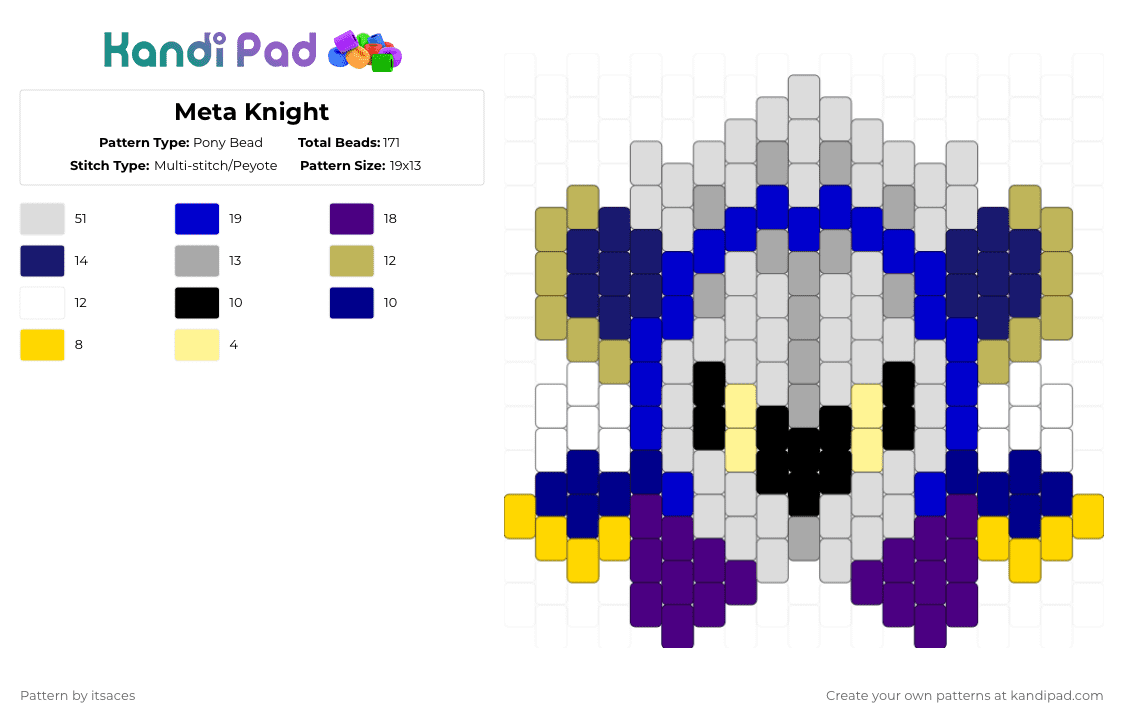 Meta Knight Pony Bead Pattern - Kandi Pad | Kandi Patterns, Fuse Bead ...