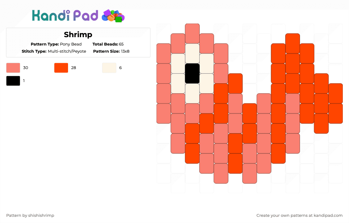 Shrimp Pony Bead Pattern - Kandi Pad | Kandi Patterns, Fuse Bead ...